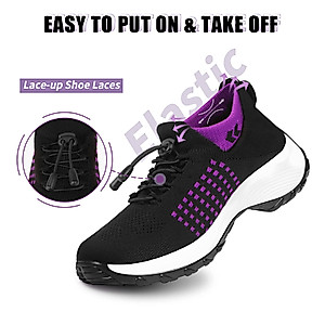 STUNAHOME Orthopedic Sneakers Breathable Women Walking Shoes Slip on Trainers Women's Comfortable Casual Ladies Athletic Shoe Thick Bottom Black-Purple