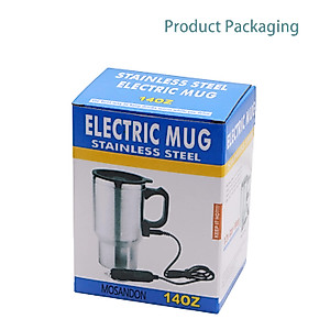 12V Car Heating Cup Car Heated Mug, 450ml Stainless Steel Travel Electric Coffee Cup 14oz. Insulated Heated Thermos Mug
