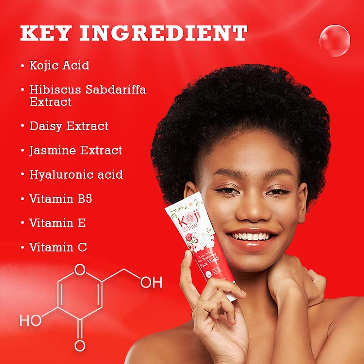 Koji White Kojic Acid Skin Brightening Face Wash for Exfoliating Face, Hydrating Face Moisturizer, Vegan Face Wash, Even Skin Tone with Vitamin C, Flower Extracts, Vitamin E, 2.54 Fl Oz