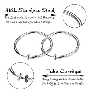 Keklle Stainless Steel 4 Pairs Clip On Hoop Earrings for Women Men Non Pierced Earrings (A:Silver-Tone)