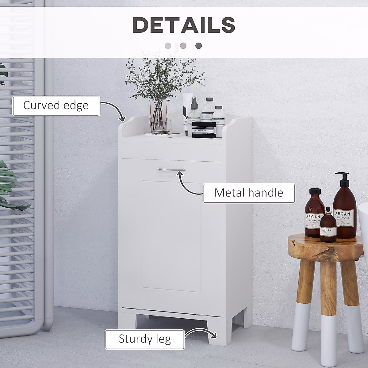 HOMCOM 31" Tilt Out Laundry Hamper, Free Standing Home Organizer Hamper, Bathroom Storage Cabinet, White