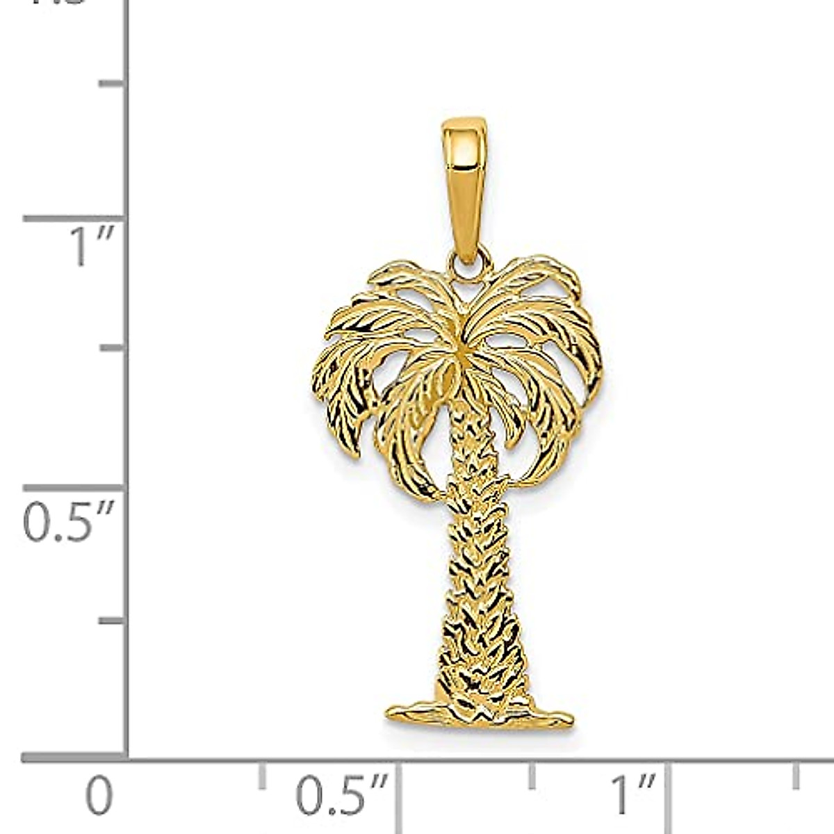 IceCarats 14K Yellow Gold Palm Tree Necklace Summer Beach Pendant Tropical Charm 28mm x 13.5mm Only