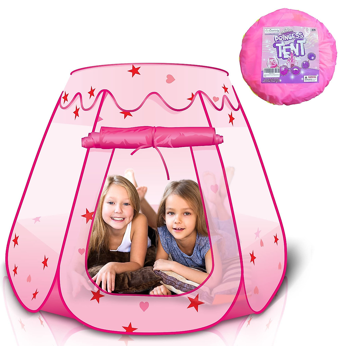 ArtCreativity Princess Pop Up Tent, Kids Playhouse Tent with a Carry Bag, Foldable Princess Tent for Girls and Boys, Kids Ball Pit Toys for 3,4 Year Old Girl, Indoor & Outdoor Play Tent for Kids