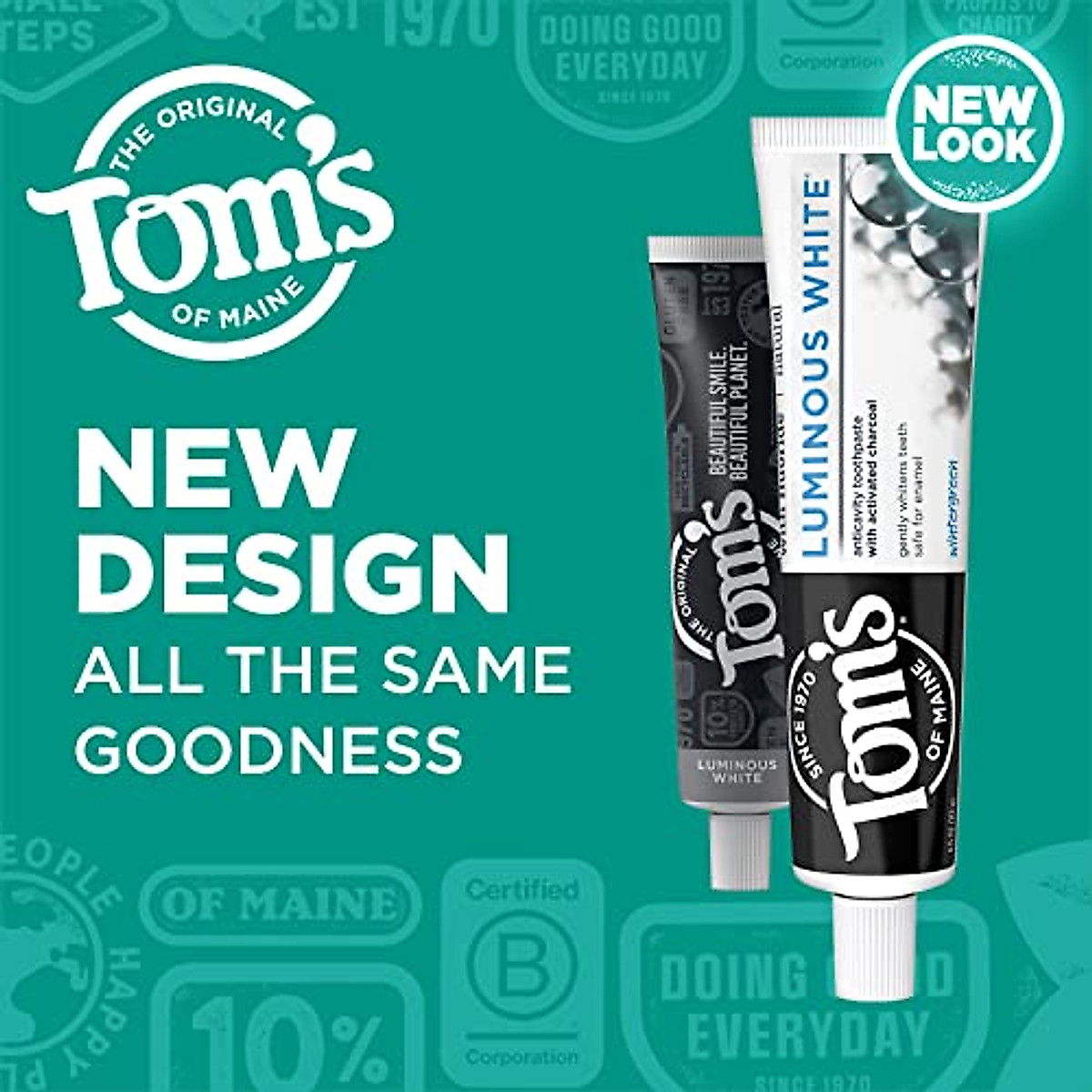 Tom's of Maine Luminous White Toothpaste With Charcoal, Wintergreen, 4 oz. (Packaging May Vary)