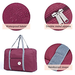 Narwey For Spirit Airlines Foldable Travel Duffel Bag Tote Carry on Luggage Sport Duffle Weekender Overnight for Women and Girls (1112 Wine Red)