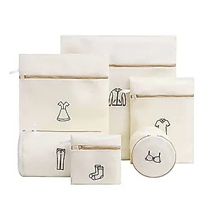 6pcs Thick Mesh Laundry Bag For Blouse Lingerie Bras Underwear Socks Sneaker Shoes Washing Bag Of Cylindrical Sandwich Embroidery Laundry Bags For Delicates Mesh Wash Bag Bathroom Eco-Friendly Bra Bags For Laundry Travel Storage Organiza Bag