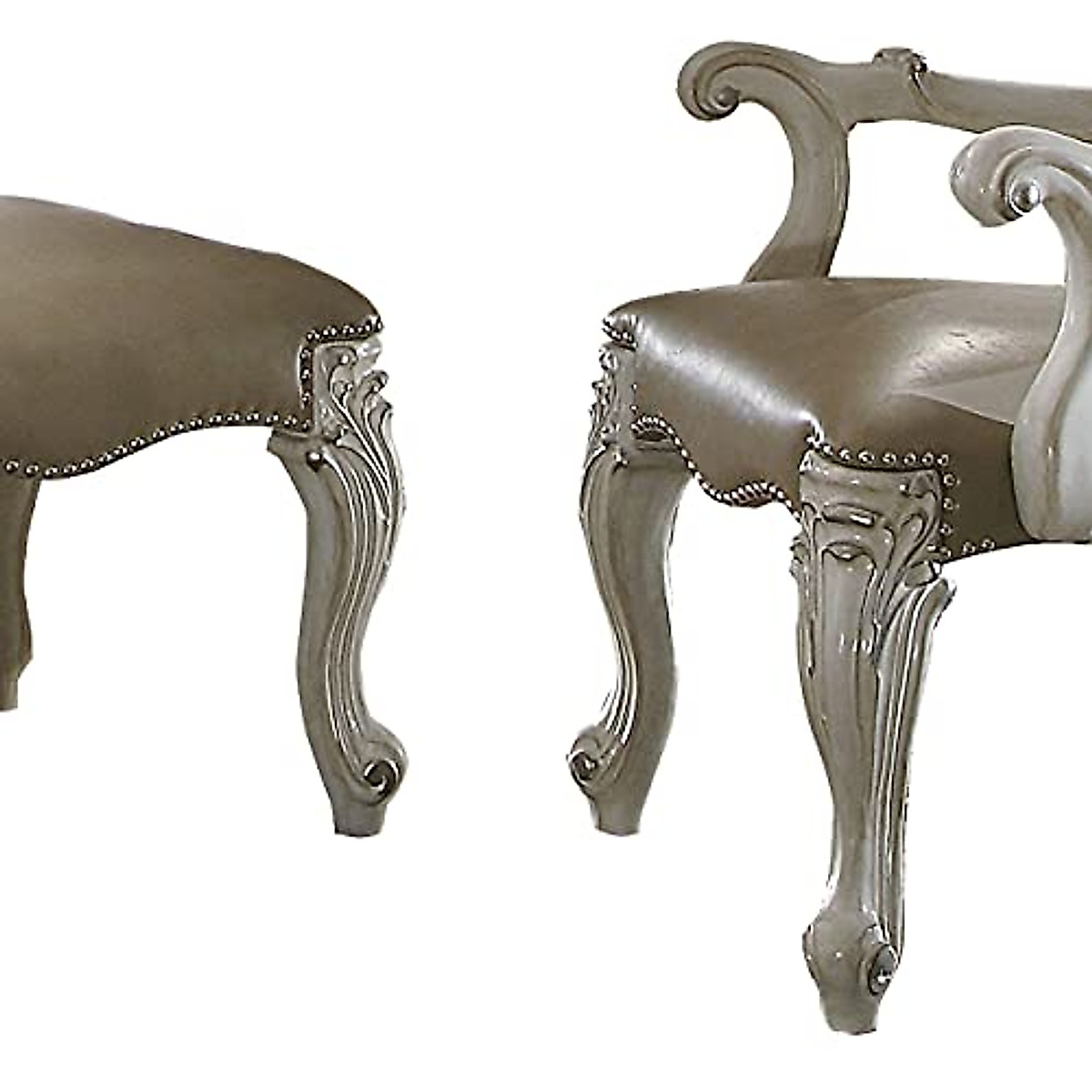 ACME Versailles Side Chair (Set-2) - 61132 - Vintage Gray PU/Fabric & Bone White