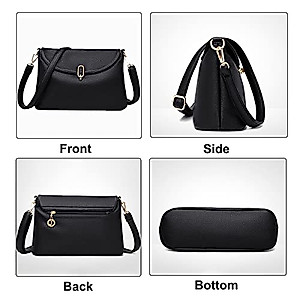 AngelCit Women's Large Capacity Crossbody Bags Soft Leather Work Contrast Shoulder Bag with Adjustable Strap Leather Waterproof Tote Bag (Black)