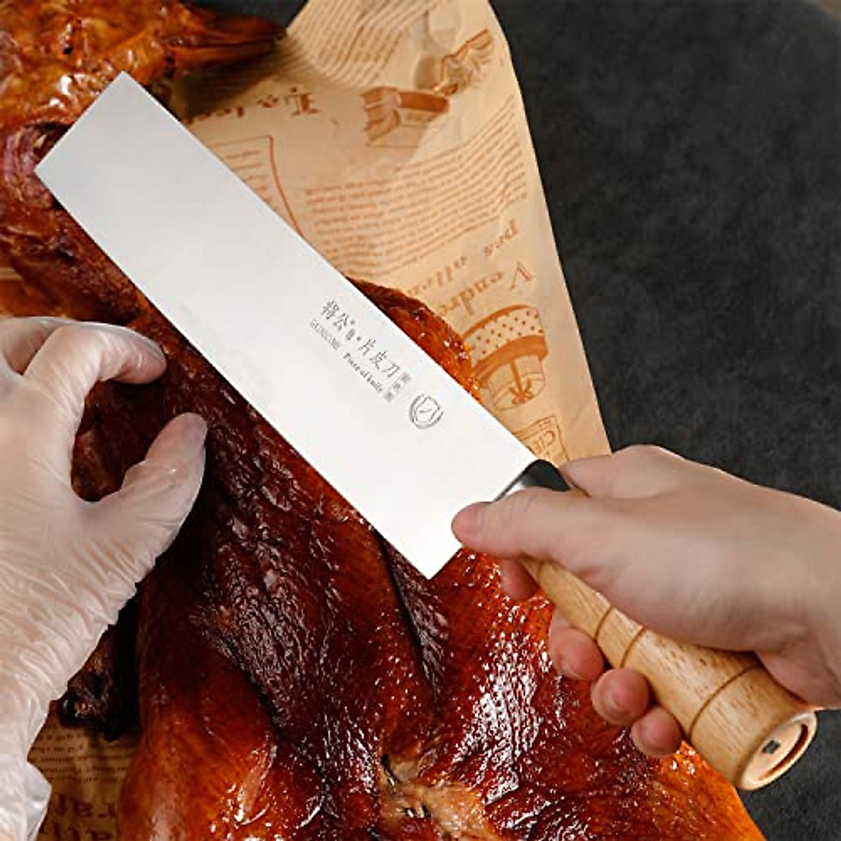 GAINSCOME Stainless Steel Chinese Chef's Knife Sharp Cleavers Slicing Knife Peking Duck Knife Beech Handle Watermelon Fruit Knife