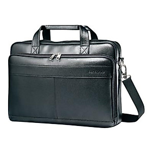 Samsonite Leather Slim Briefcase, Black, 16 Inch