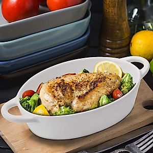 Foraineam 4 Pack 20 Ounce Porcelain Ramekins with Double Handles Oval Creme Brulee Souffle Baking Dishes