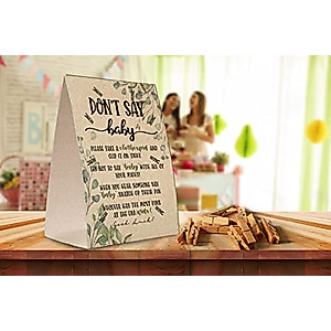 Kraft Paper Don't Say Baby Sign,Don't Say Baby Game Kit (1 Standing Sign + 50 Mini Clothespins),Baby Showers Decorations-NPZDON'T 02