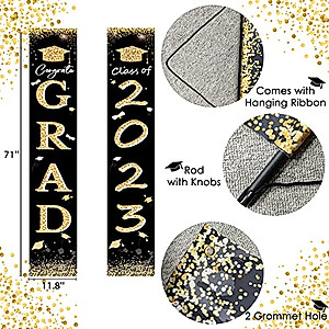 Graduation Party Decorations 2023 - Elegant Black and Gold Fabric Door Banner, Ideal Graduation Party Supply for Porch Decoration, Celebrate Your 2023 Graduation with This Beautiful Banner