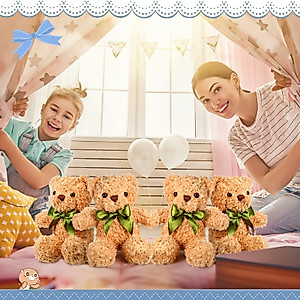 HyDren 18 Pack Bear Stuffed Animal Bulk 10 Inch Small Plush Stuffed Bears Toy with Bow Tie for Baby Shower Birthday Party Favors(Light Brown)