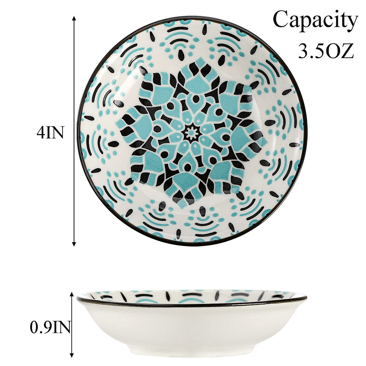 Cedilis 12 Pack Ceramic Soy Sauce Dipping Bowls, 3.5oz Pinch Bowls for Kitchen Prep, 4 Inch Small Sushi Soy Sauce Dish Plate, Colorful Condiments Bowl Dish Dip Bowls Side Dishes