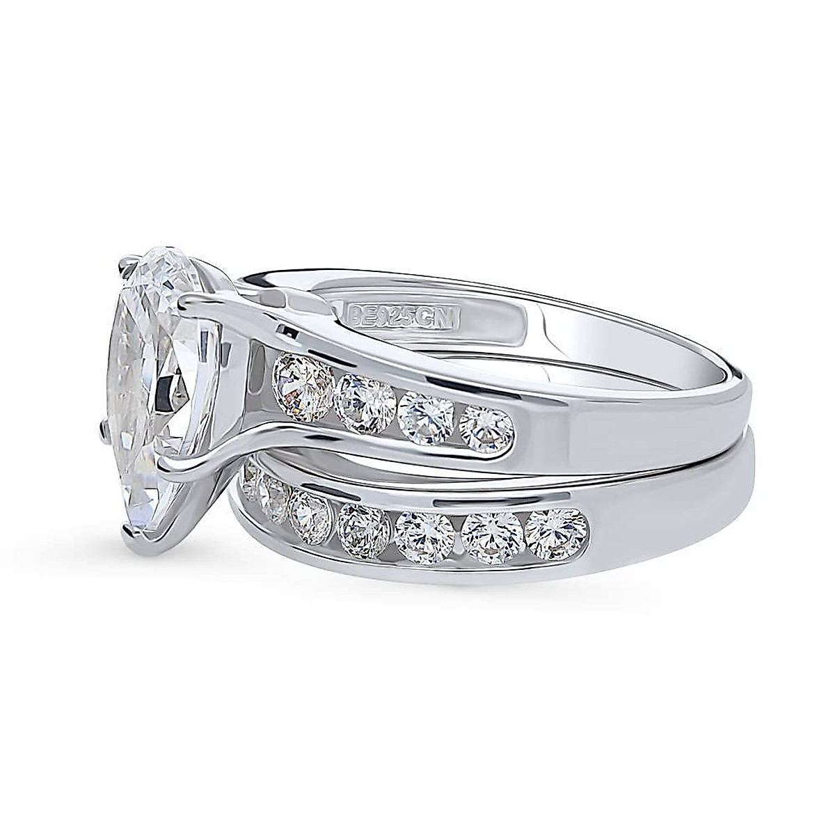 BERRICLE Sterling Silver Solitaire Wedding Engagement Rings 3 Carat Pear Cut Cubic Zirconia CZ Ring Set for Women, Rhodium Plated Size 8