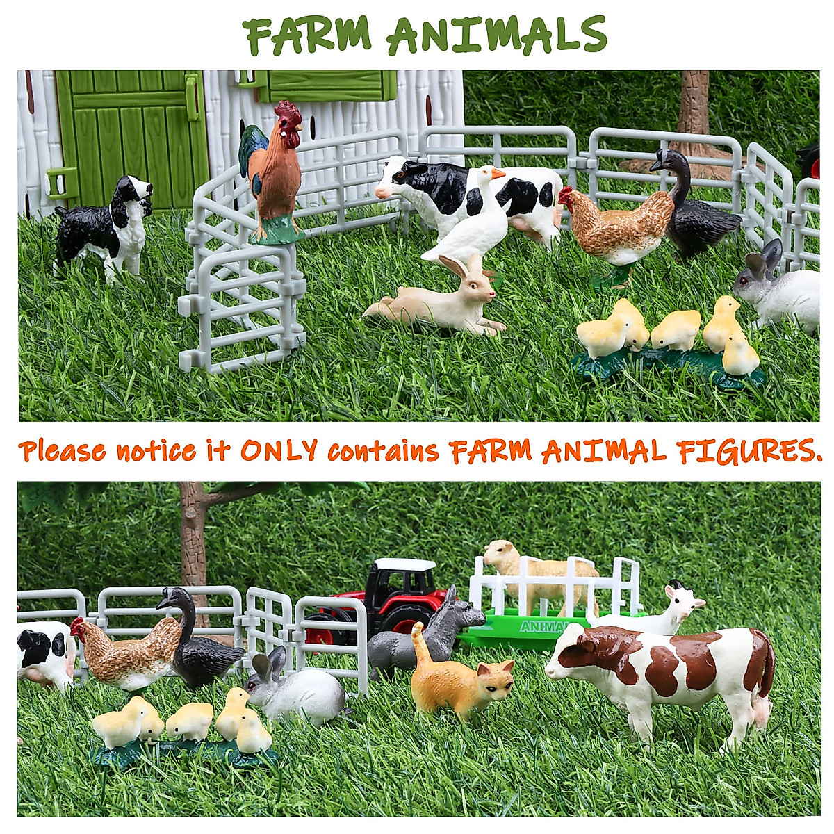 Toymany 14PCS 0.6-2.5" Tiny Farm Animal Figures Toy, Detailed Texture Farm Figurines Cake Topper, Easter Christmas Birthday Gift School Project for Kids Children Toddlers