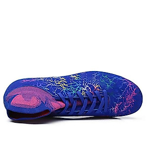 WELRUNG Men's Women's AG Cleats Training Athletic Non-Slip Long Studs High-Top Football Soccer Shoes for Youth Blue 9.5/8 US