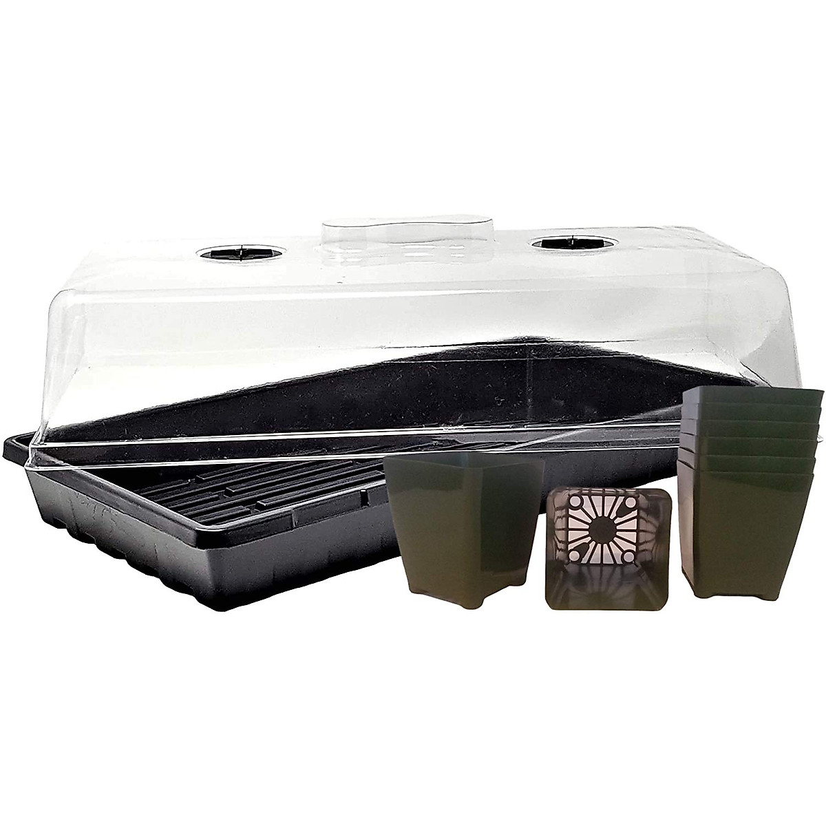 54 Square 3.25" x 3.25" x 3.75" Nursery Pots, 3 Heavy Duty 1020 Grow Trays, and 3 Tall Humidity Domes