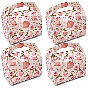 24 Pack Tea Party Favor Gift Boxes Floral Teapot Paper Treat Box Bag Wrapping for Tea Pot Theme Bridal & Baby Shower Wedding Birthday Party Supplies Decorations Fill with Candy Cupcake Goodies Prizes