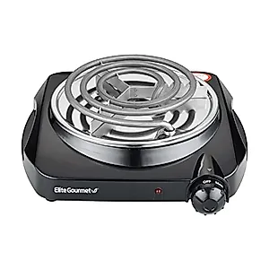 Elite Gourmet ESB301C Countertop Single Coiled Burner, 1100 Watts Electric Hot Plate, Temperature Controls, Power Indicator Lights, Easy to Clean, Black