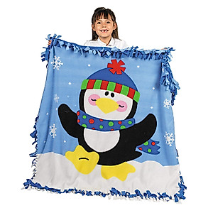 Fun Express Penguin Fleece Throw Craft Kit for Kids - Make a 54 inch x 54 inch Blanket - Winter Craft and Activities