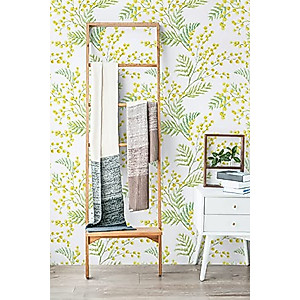 Floral Peel and Stick Wallpaper Leaf Wallpaper Green/Yellow Wallpaper Self-Adhesive Contact Paper Modern Green Leaf Wall Paper for Walls 15.5inch × 78.7 inch