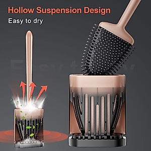 Silicone Toilet Bowl Brush with Holder: Long Handle Toilet Brush and Holder Set for Bathroom, Wall Mounted Toilet Scrubber Cleaner Brush(Gold)