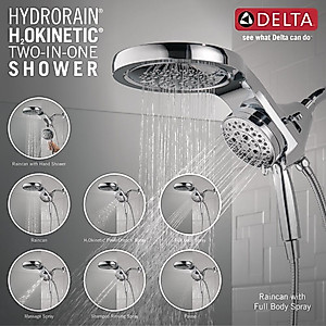 Delta Faucet HydroRain 5-Spray H2Okinetic Dual Shower Head with Handheld Spray, Chrome Shower Head with Hose, Handheld Shower Heads, Detachable Shower, 2.5 GPM Flow Rate, Lumicoat Chrome 58680-PR25