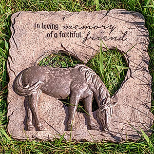 Carson Home Accents Outdoor Garden Sympathy Resin Animal Pet Memorial Stone with Devoted Angel Horse, Quote, and Heart Cutout, Gray