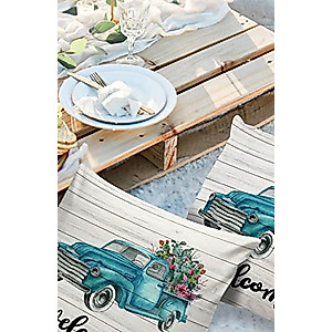 Outdoor Waterproof Pillow Covers for Patio Furniture Cactus with Blue Truck Decorative Throw Pillow Cover Tropical Plants Wood Grain Pillowcases Set of 2 Cushion Case for Sofa Couch Chair 18 x 18 in