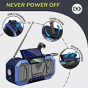 Bluetooth Hand Crank Emergency Radio Solar Power,Portable AM FM Radio Speaker,NOAA Weather Radio Flashlight Phone Charger,5000mAh Battery,SOS,Outdoor Waterproof Survival Wind up Storm Radio