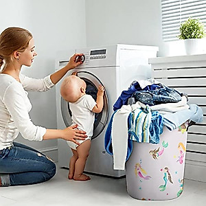 Mermaid Large Laundry Basket Hamper Bag Washing with Handles for College Dorm Portable