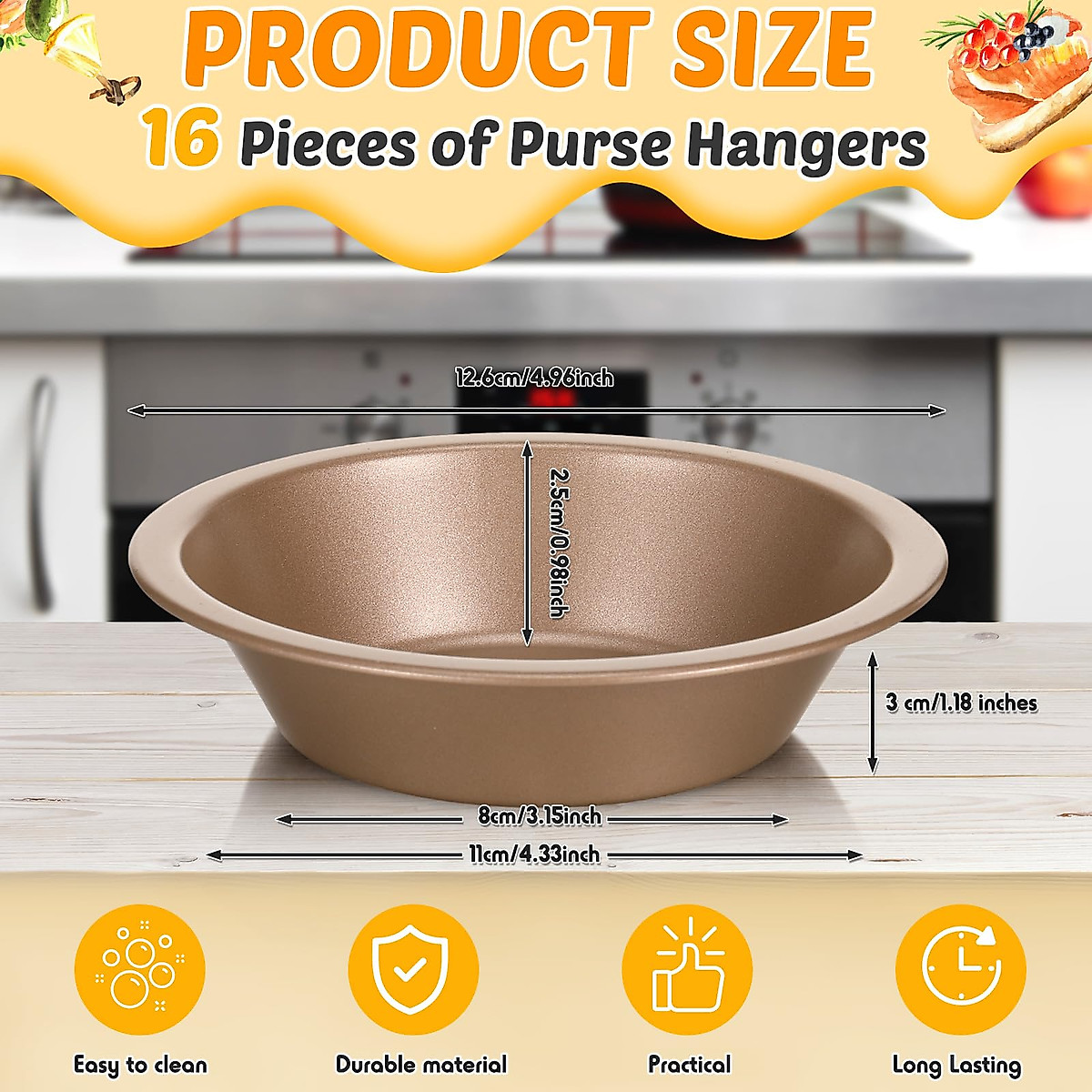 16 Pcs 4 Inch Mini Pie Pan Pie Tins Round Mini Tart Pans for Baking Carbon Steel Mini Pizza Pan Nonstick Pie Plate for Baking Small Bakeware Set for Oven Air Fryer Cake Bread Meat (Champagne)