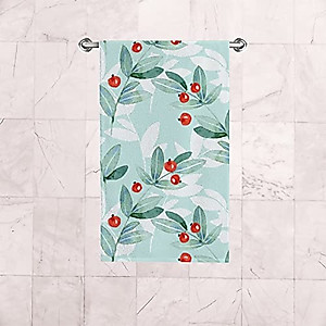 Hand Bath Towels 2 Pack Watercolor Green Red Leaves Absorbent Face Fingertip Towels for Bathroom Kitchen Gym Spa Soft Hair Drying Cloth Quick Dry, 30 x 15 Inch