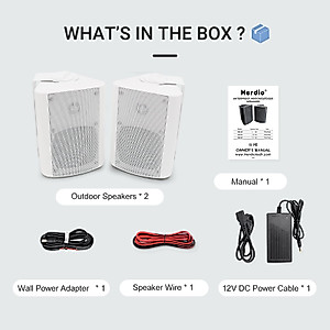 Herdio 4 Inch 200 Watt Outdoor Indoor Bluetooth Speakers,Wall Mount Waterproof Wired for Patio,Deck,Yard,Garage(White)