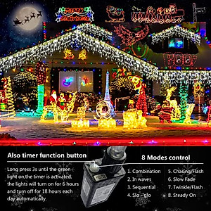 Maojia LED Christmas Lights Decorations Outdoor - 66Ft 640 LEDs 8 Modes Curtain Fairy Lights with 120 Drops, Waterproof LED String Lights for Holiday Wedding Party Garden Decorations, Cold White