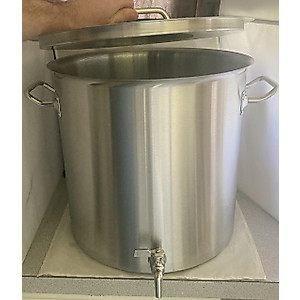 KIR Equipment 8.75 Gallons Stainless Steel Brewing Stock Pot with Spigot Spout + Lid Cover: Heavy-Duty 35 qt Kettle with Faucet Drain Valve Tap to Pour