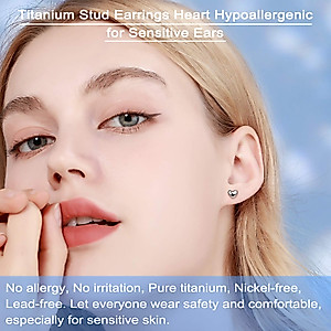 VGACETI Titanium Earrings Heart Stud Earrings, Hypoallergenic for Sensitive Ears Women Men, Premium High Polished (Large Shiny Grey)