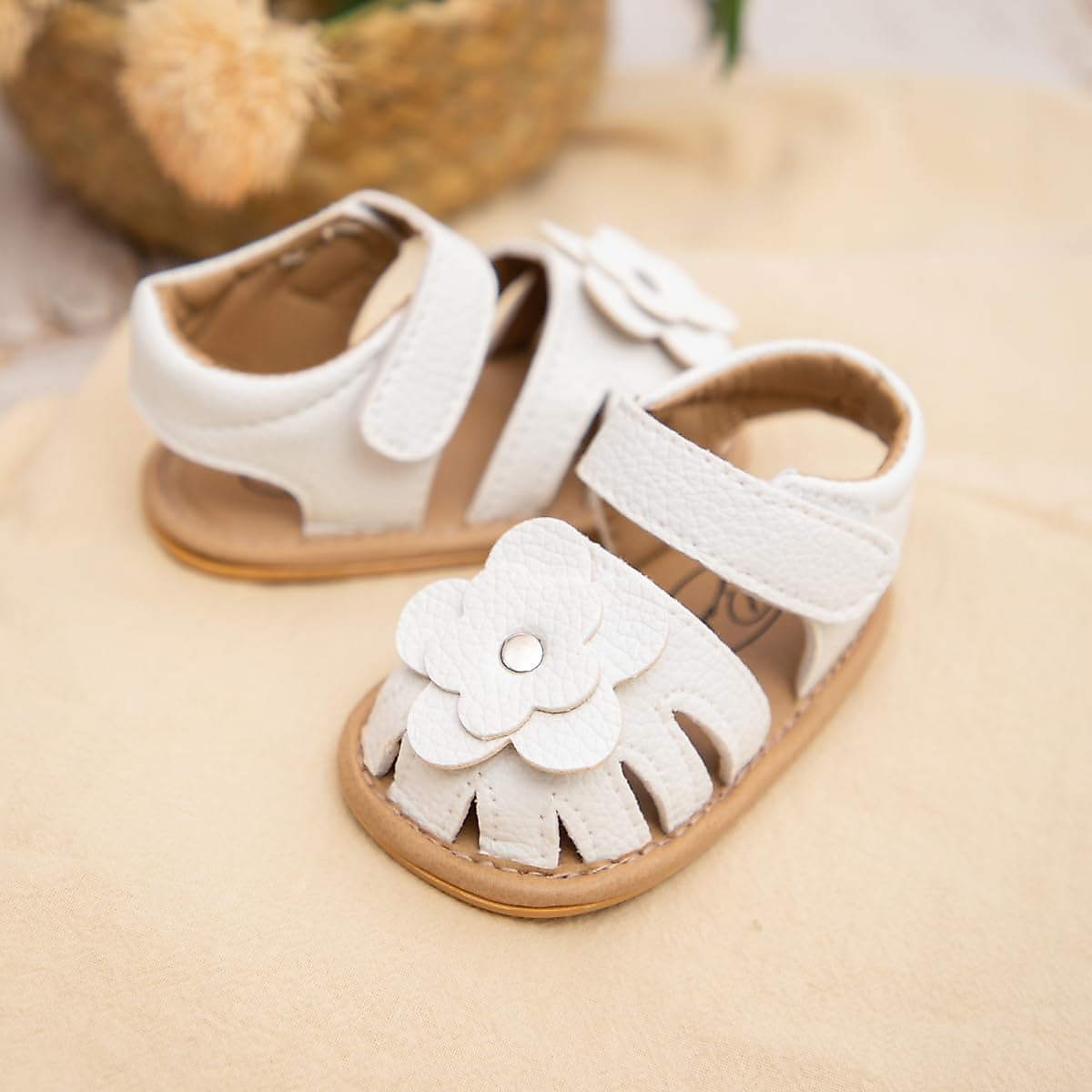 Babelvit Infant Baby Girl Boy Sandals Comfort Premium Summer Outdoor Casual Beach Shoes with Flower Bowknot Anti Slip Rubber Sole Newborn Toddler Prewalker First Walking Shoes