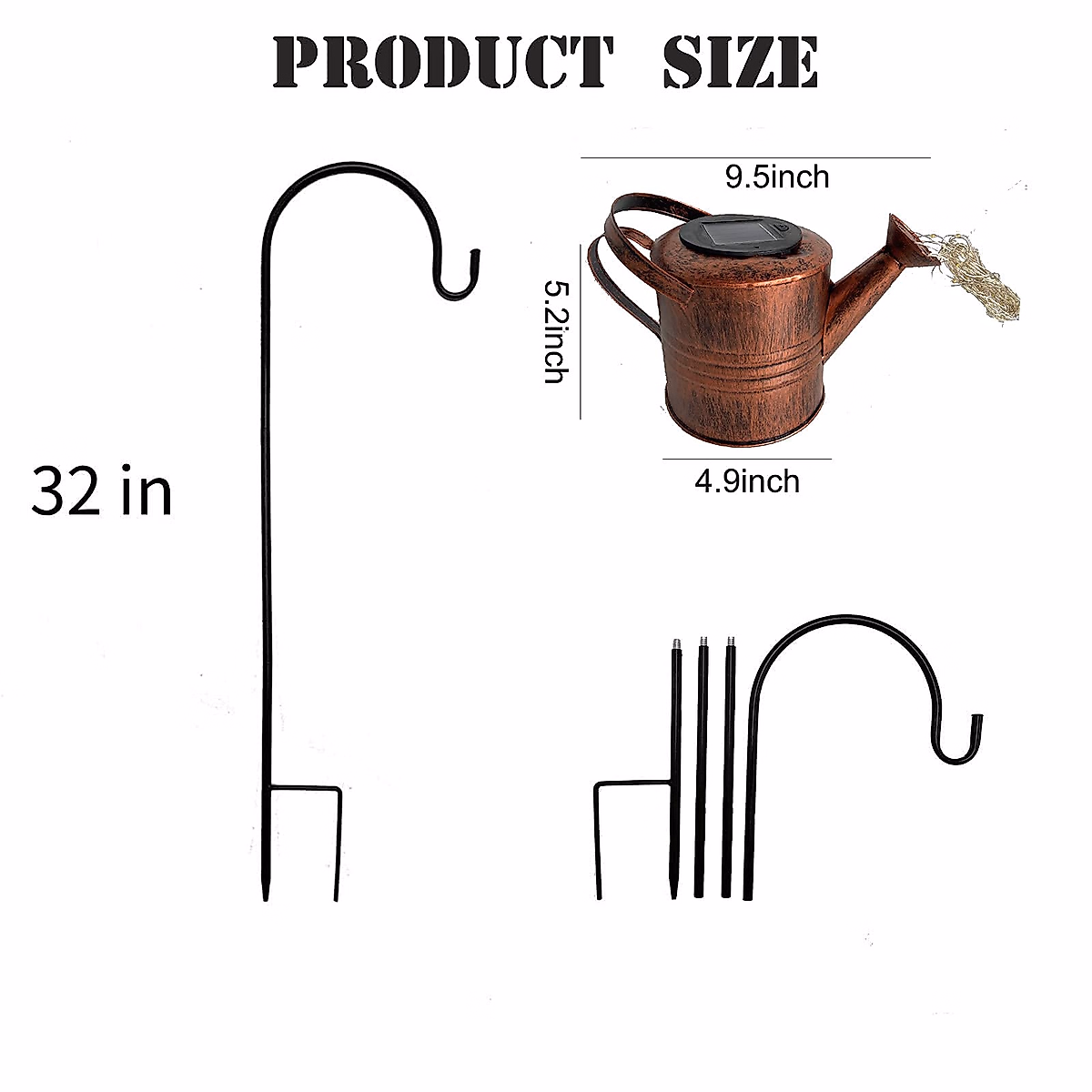 Star Shower Watering Can Lights - Waterproof Solar Garden Decor Led Art Lamp - Outdoor String Fairy Lights with Bracket for Home Path Patio Yard Lawn Metal Statues