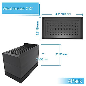 Nachell Adjustable Bed Furniture Risers Elevate 3" in Height, Heavy Duty Rectangle Blocks for Couch,Chair,Table Legs,Bed,Cabinet, Sturdy Plastic Risers Lifts up to 1300 lbs.（4Pack，Black）