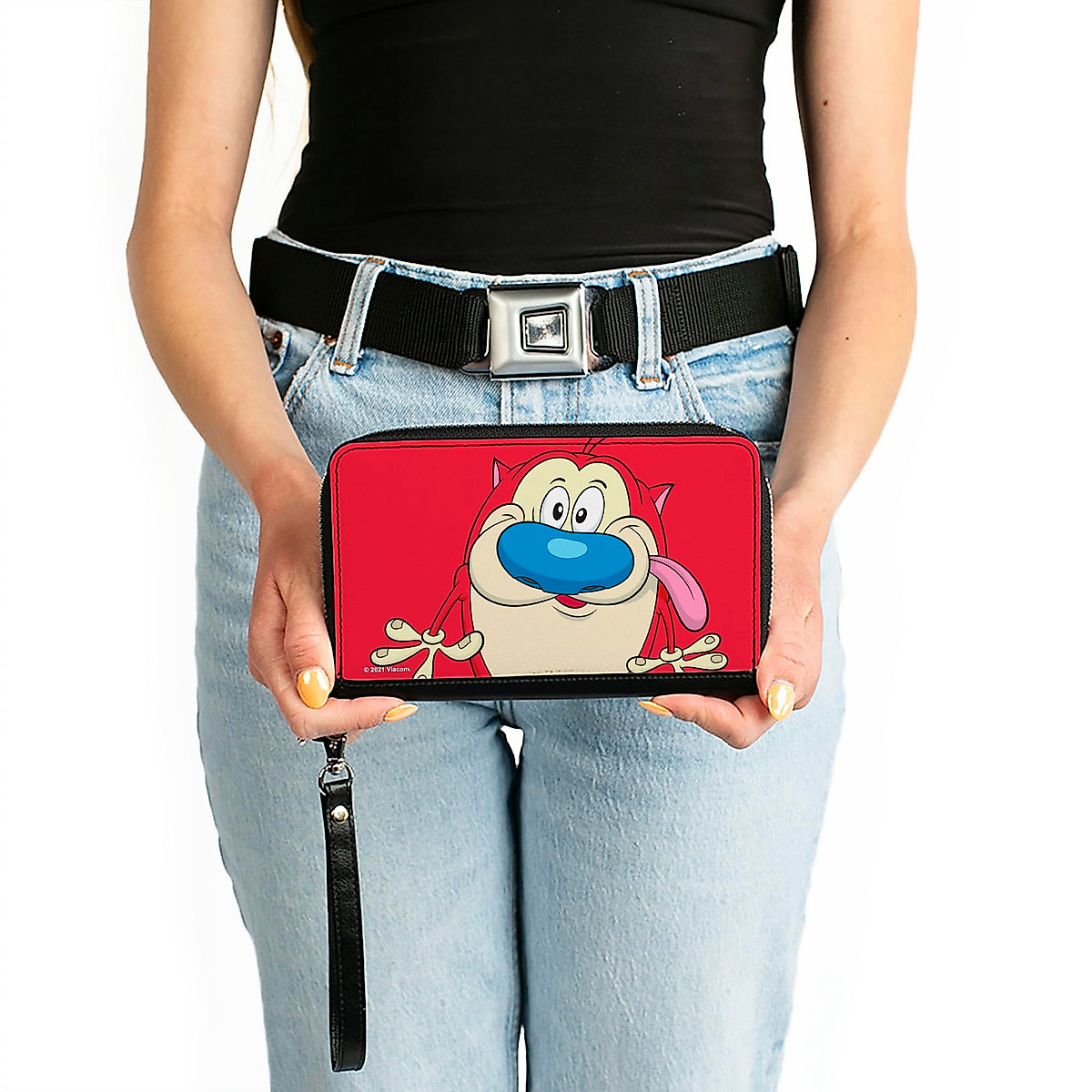 Buckle-Down Women's PU Zip Around Wallet Rectangle-The Ren & Stimpy Show, 7.5"x4.5"