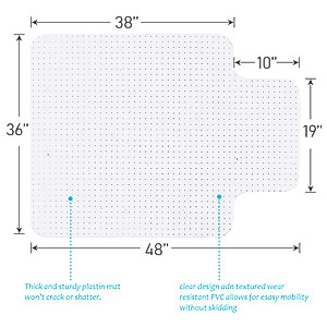 Office Chair Mat for Carpet, PVC Transparent Thick Protector with Studs for Low Pile Carpeted Floor, Mat for Desk Home and Flat Without Curling