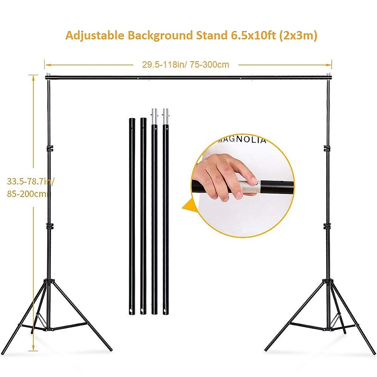 LOMTAP Background Stand Heavy Duty 6.5x10ft/ 2x3m Backdrop Support System Photography Photo Video Studio Kit with Carrying Bag for Adjustable Height and Width Shooting Photo Studio