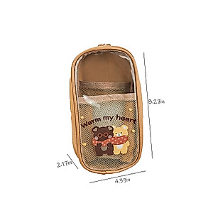 Kawaii Pencil Case Cute Pencil Case Aesthetic Cute Pencil Pouch Cute Stationary Kawaii School Supplies for Teen Girls (Brown-D)