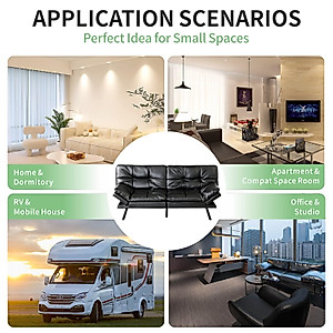 MUUEGM Futon Sofa Bed Couch, Memory Foam Futon Convertible Futon Couch, Sofa Bed Couch,Modern Loveseat Daybed Sofa,Comfy Sleeper Couch for Apartment, Living Room,Easy Assemble,Black