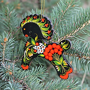 Hand-Painted Christmas Decorations Horse - Star - Tree - 3 Pcs. Set Wooden Painted on Both Sides 9,5 x 9 x 0,5 cm Handmade Christmas Ornaments Folk Art Ukrainian Traditional Petrykivka Craftsmanship