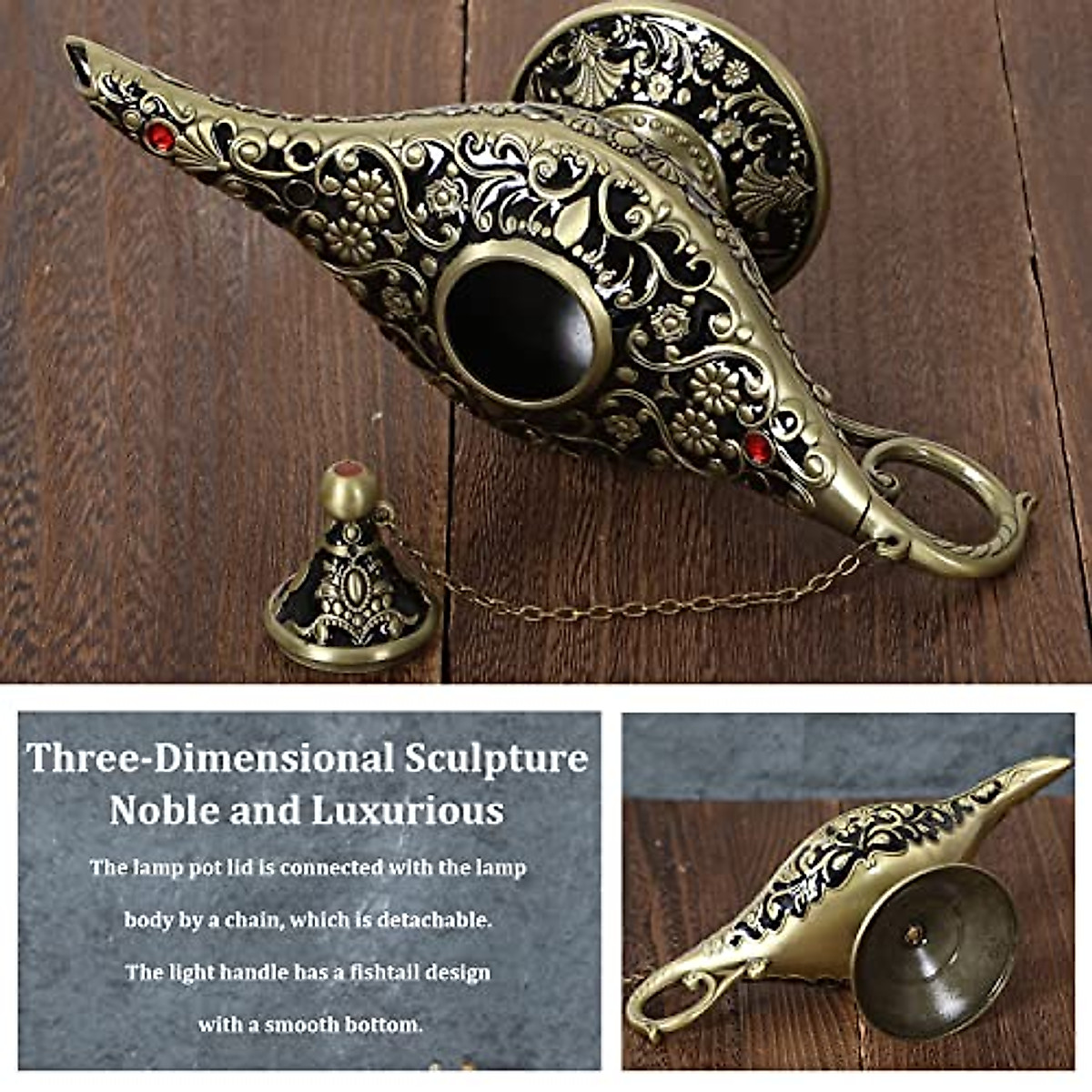 SogYupk Aladdin's Lamp, Vintage Magic Genie Lamp Wishing Lamp, Classic Arabian Stage Show Props/Themed Parties/Cake Decorating, Creative Aladdin Magic Lamp Gift for Holidays/Birthdays/Weddings (Black)