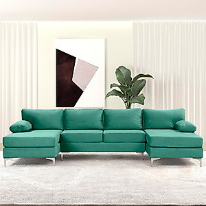Casa AndreaMilano Modern Large Velvet Fabric U-Shape Sectional Sofa, Double Extra Wide Chaise Lounge Couch